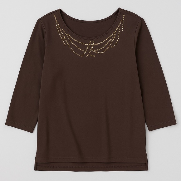 Quacker Factory | Tops | Quacker Factory Brown Top With Gold Accents ...